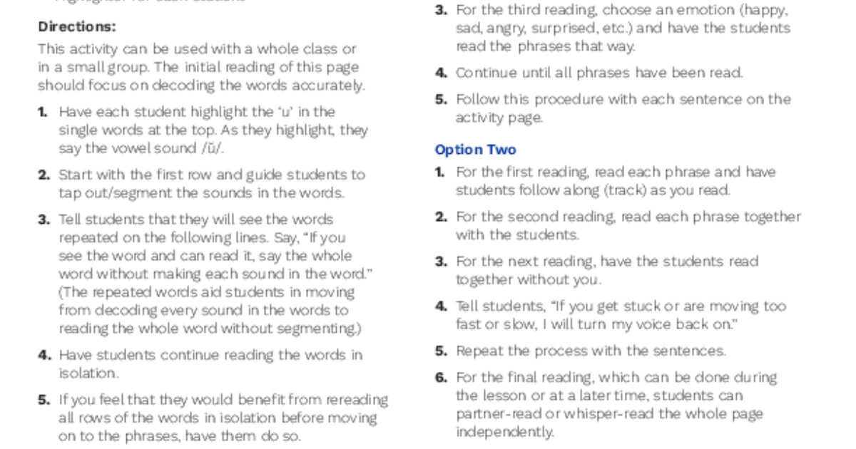 Reading Universe | Short 'u' Read Sheet: Words and Sentences