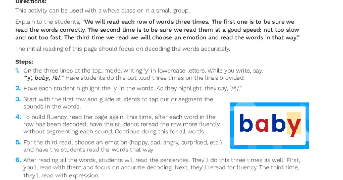 Reading Universe | ‘y’ as a Vowel (Long ‘i’): Read Sheet with Words