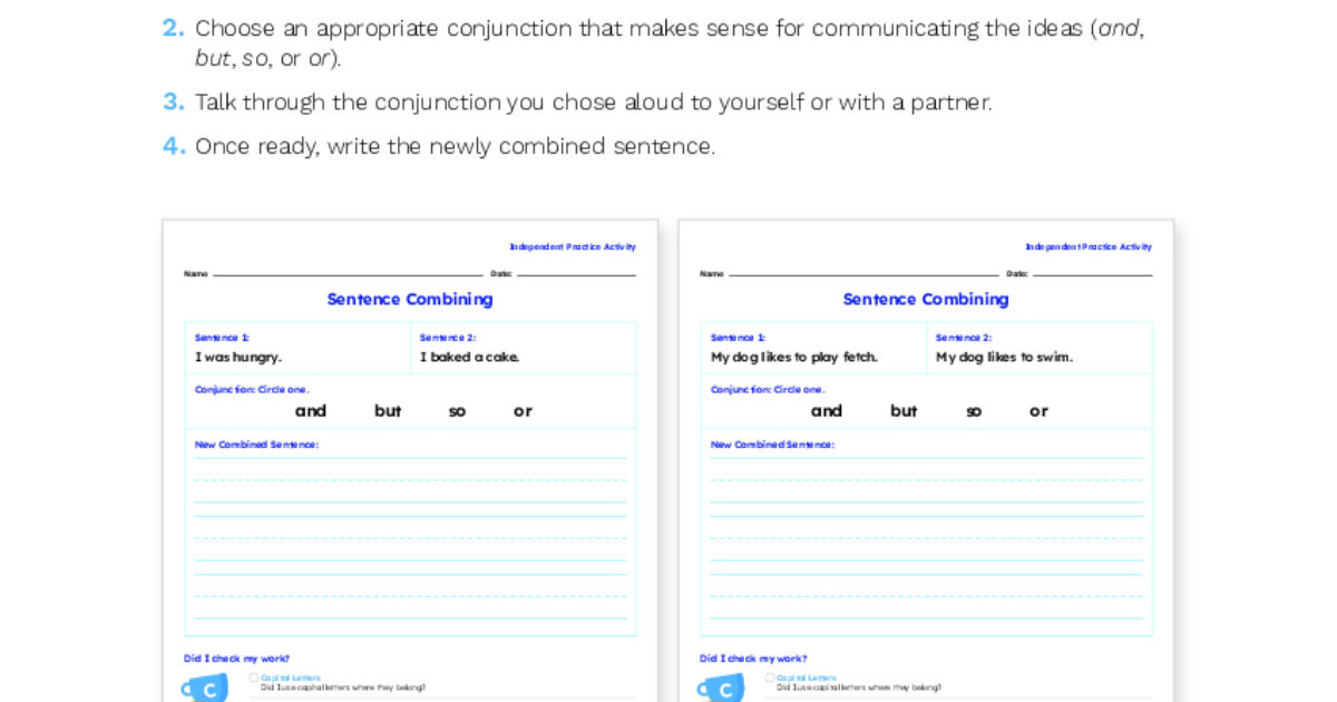 Reading Universe | Activity: Sentence Combining with And, But, So, Or