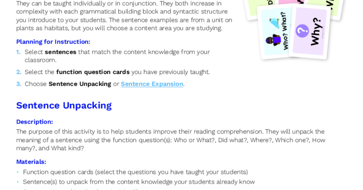 Reading Universe | Sentence Detective: Using Function Questions