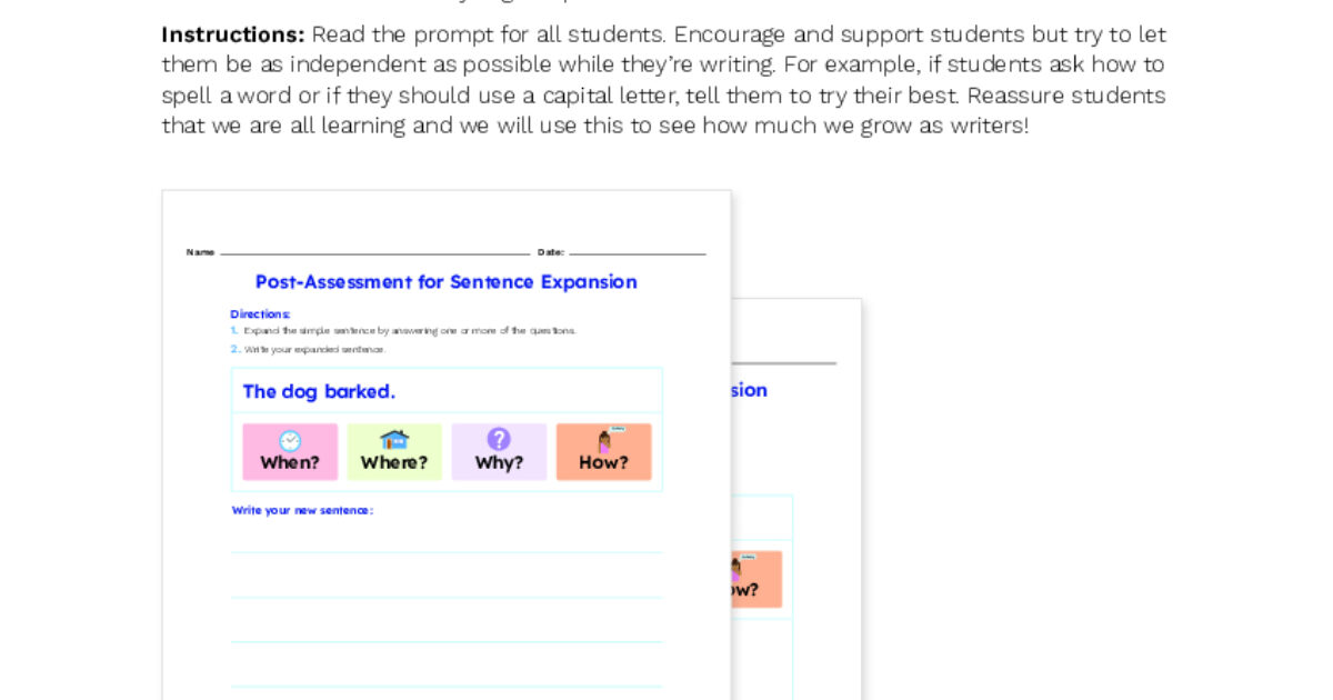 Reading Universe | Post-Assessment for Sentence Expansion
