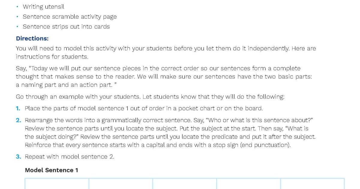 Reading Universe | Sentence Scramble Student Writing Activity