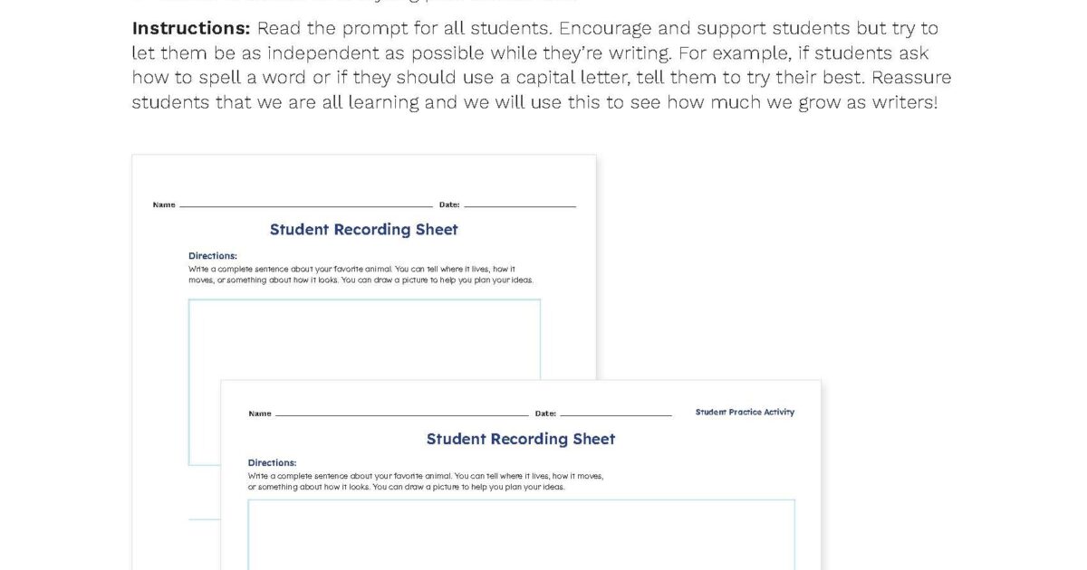 Reading Universe | Post-Assessment for Writing a Simple Sentence