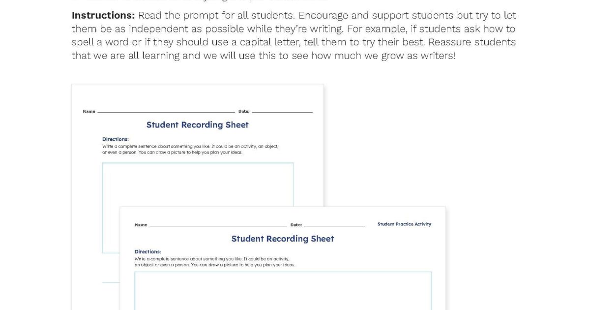Reading Universe | Pre-Assessment for Writing a Simple Sentence