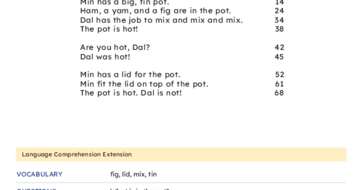 Reading Universe | Decodable — The Hot Pot