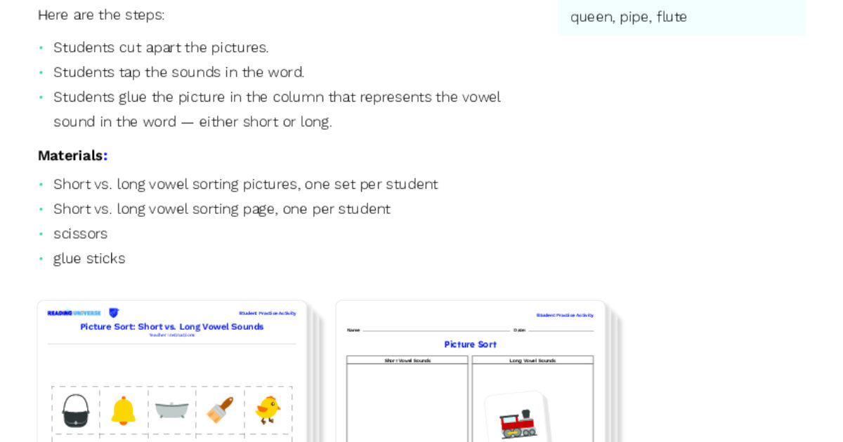 Reading Universe | Picture Sort: Short vs. Long Vowel Sounds