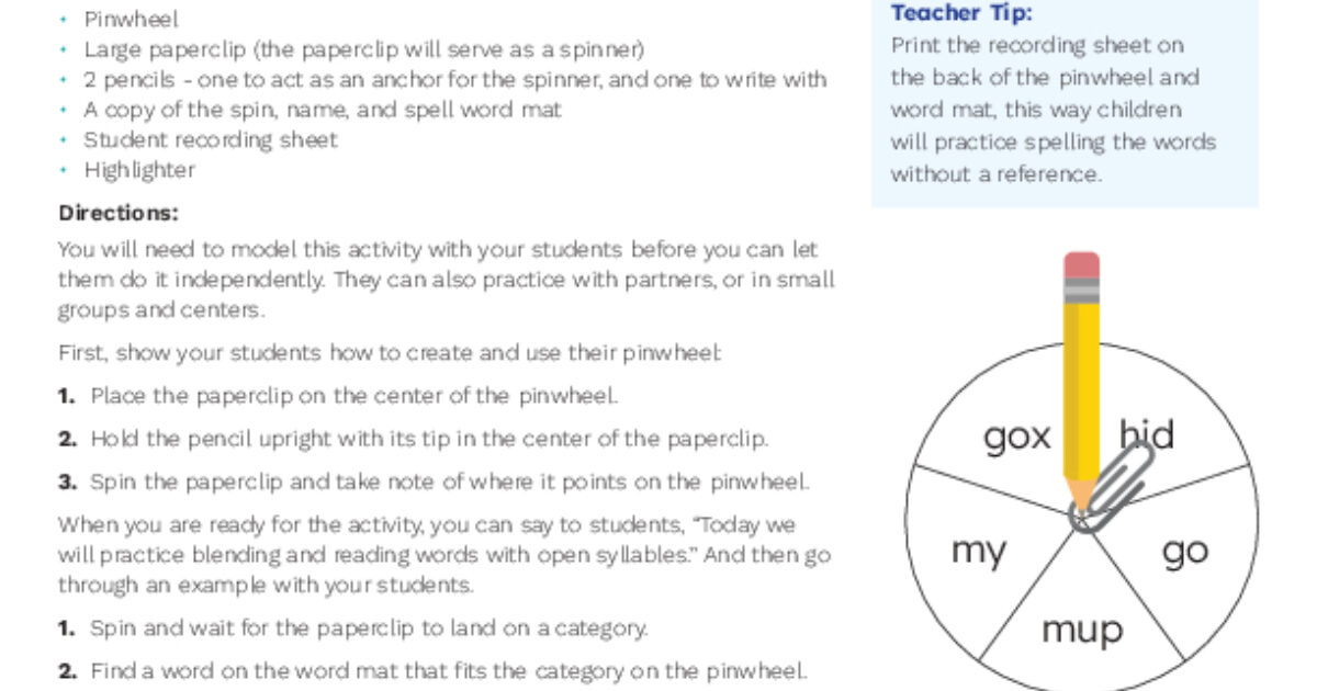 Reading Universe | Spin, Name, and Spell with Open Syllables