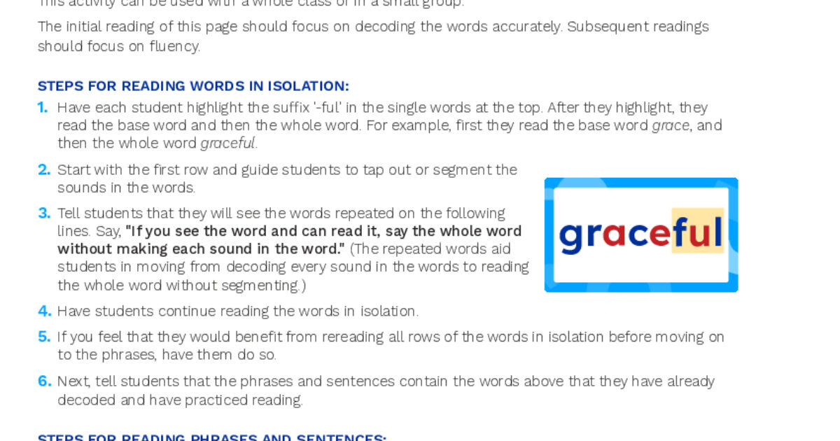 Reading Universe | Suffix '-ful': Student Read Sheet with Words,…