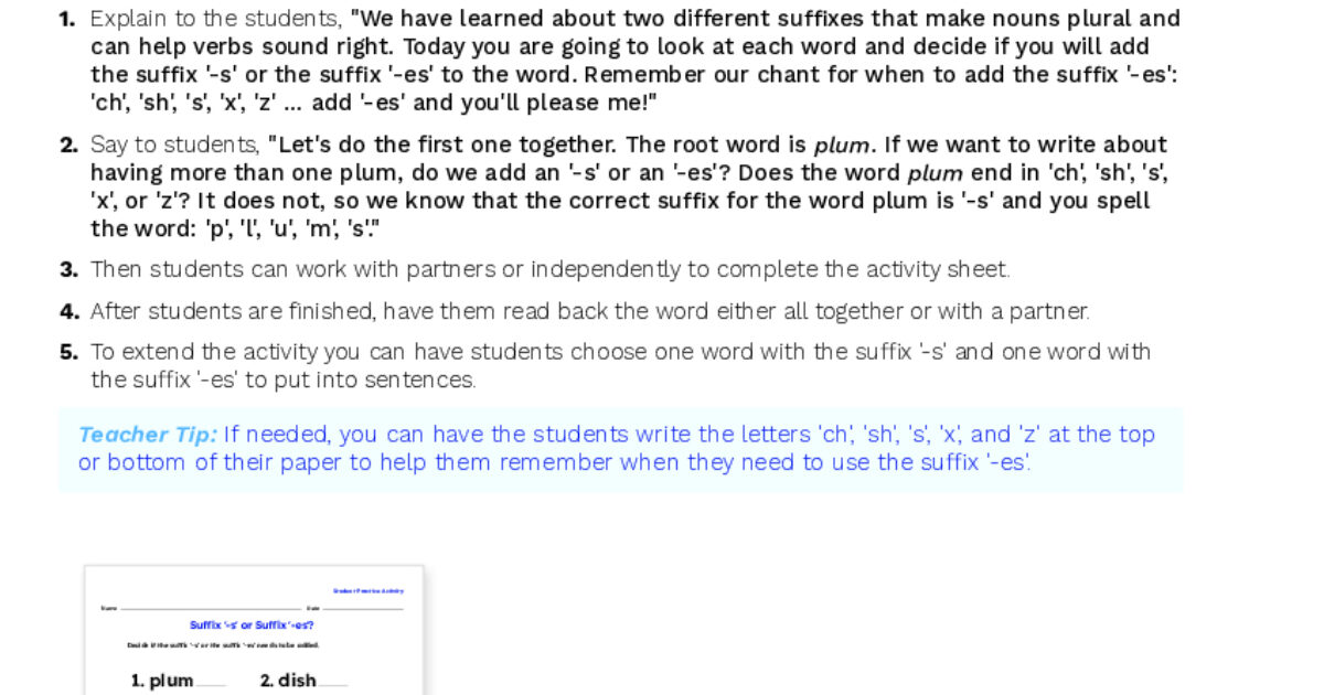 Reading Universe | Suffix ‘-s’ or Suffix ‘-es’?
