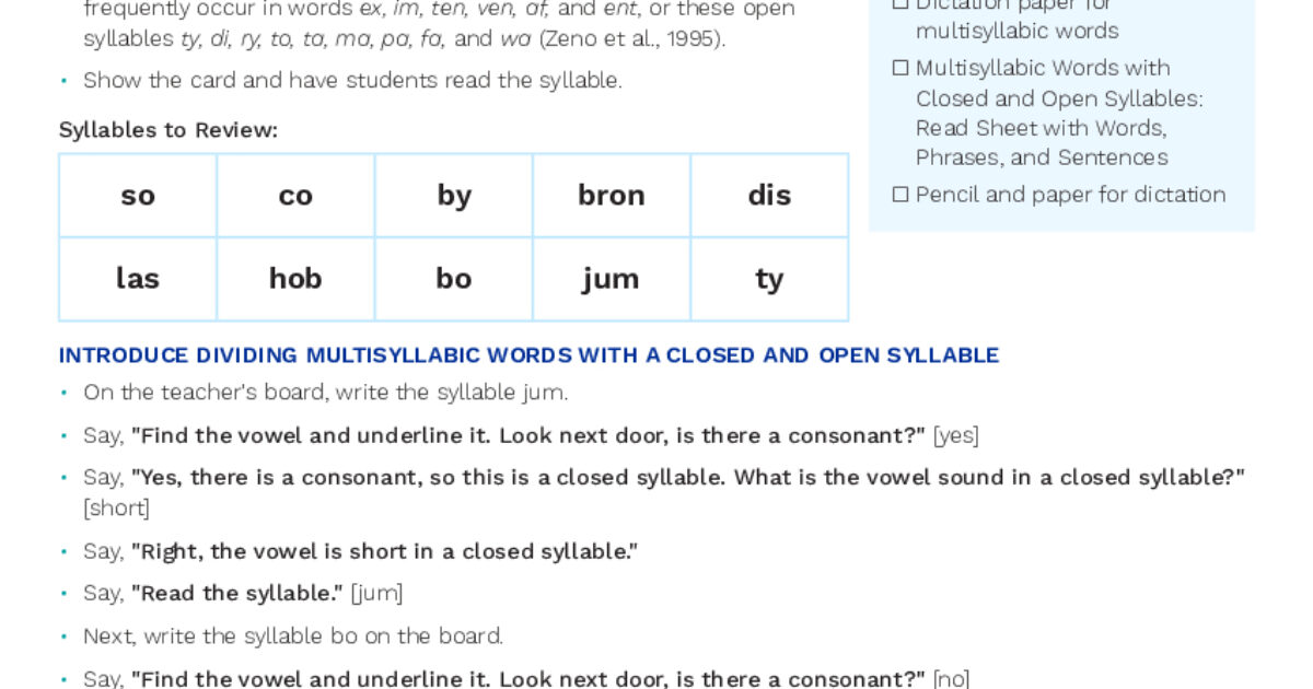 Reading Universe | Lesson Plan: VCCV Pattern in Multisyllabic Words…