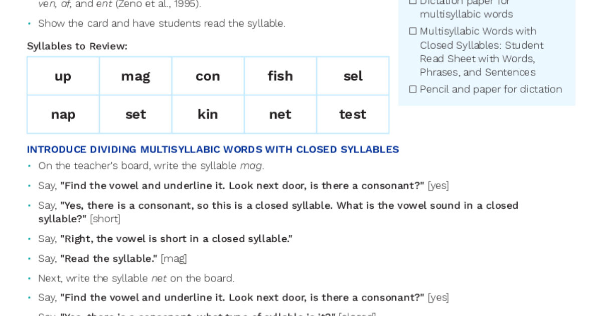 Reading Universe | Lesson Plan for the VCCV Pattern in Multisyllabic…