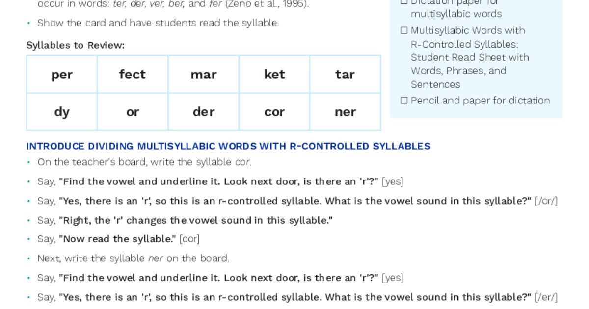 Reading Universe | Lesson Plan: VCCV Pattern in Multisyllabic Words…