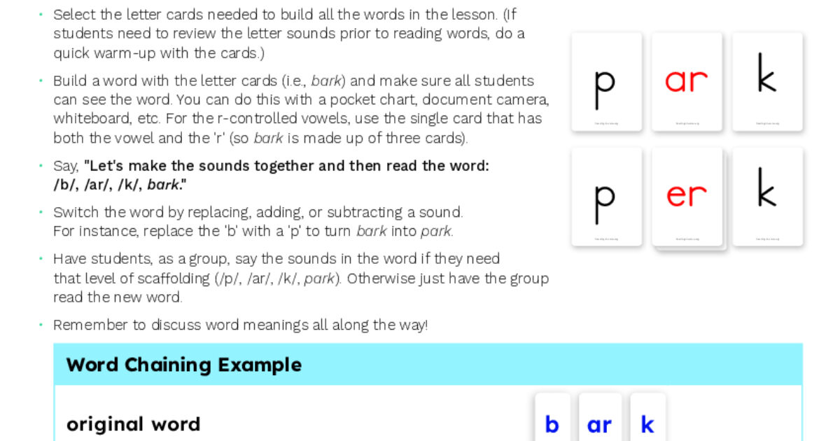 Reading Universe | Word Chaining with R-Controlled Vowels