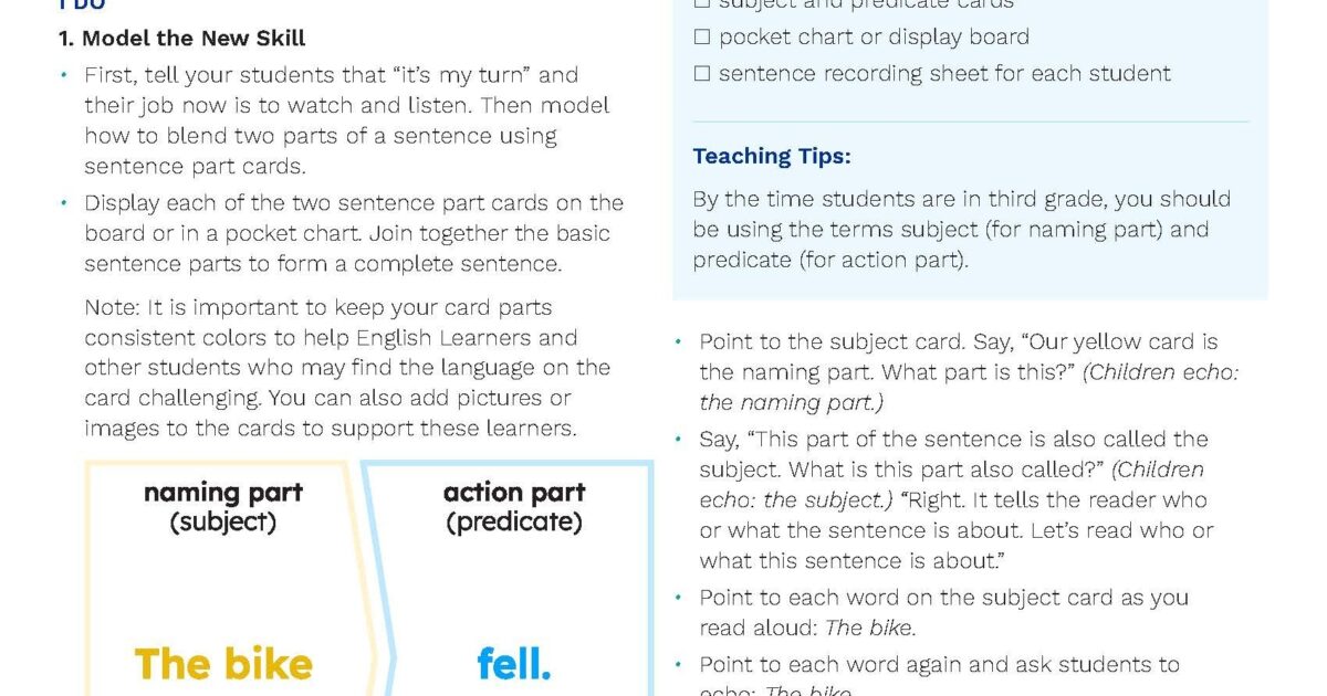 Reading Universe | Lesson Plan for Writing a Simple Sentence